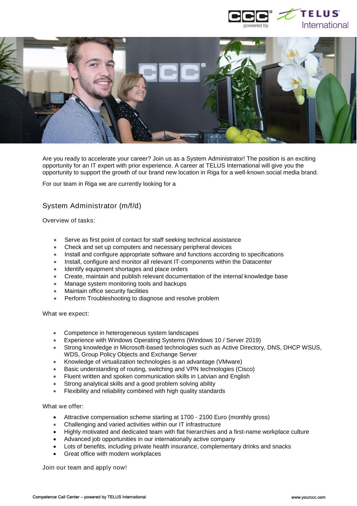Vakance - System Administrator (m/f/d), Rīga, Rīgas rajons, CCC Riga ...